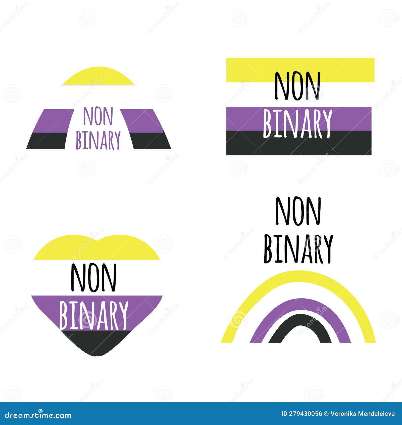 Non Binary T-shirt Posters Set Stock Illustration - Illustration of ...