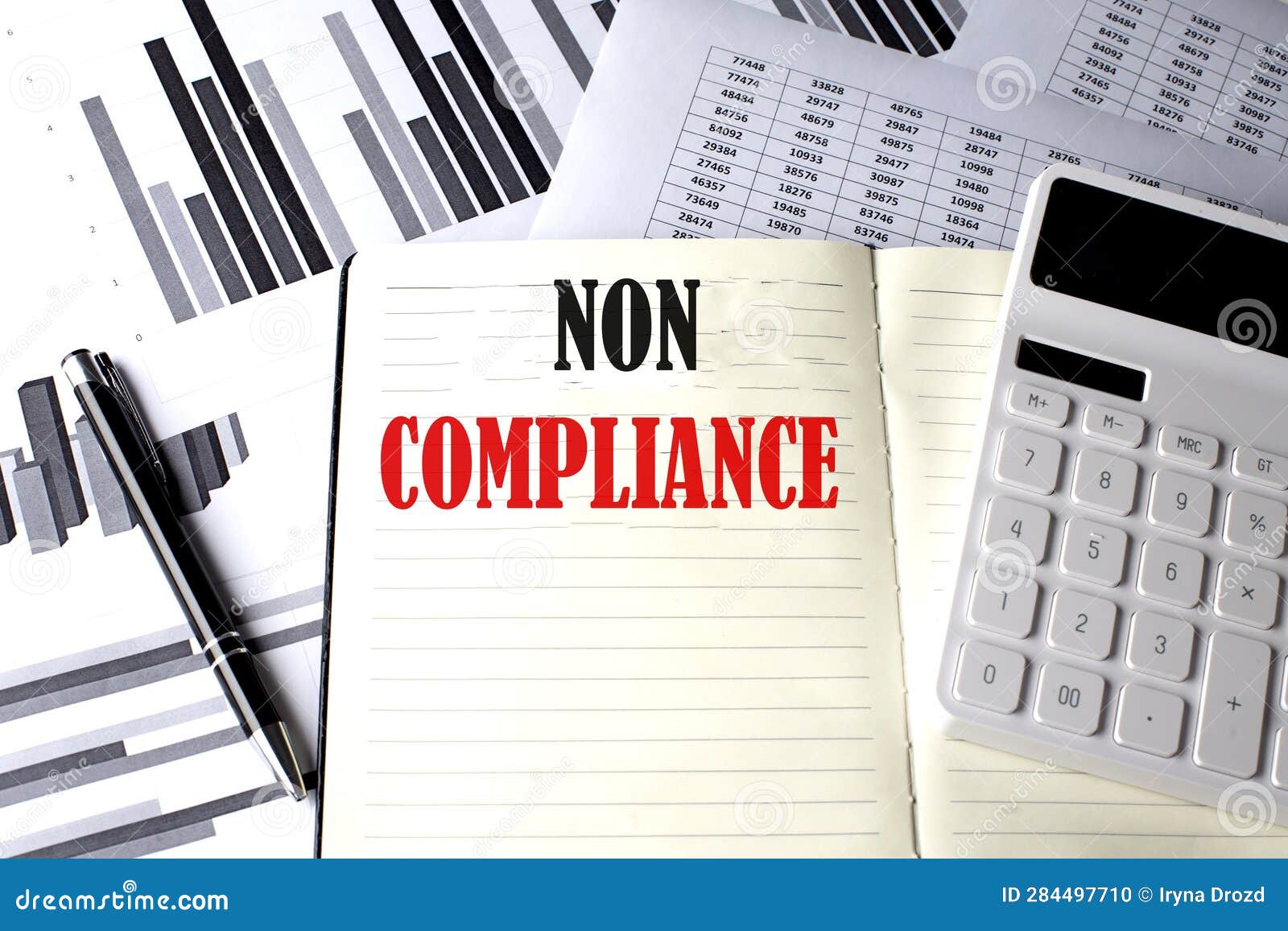 NON COMPLIANCE Text Written on a Notebook on Chart and Diagram Stock ...