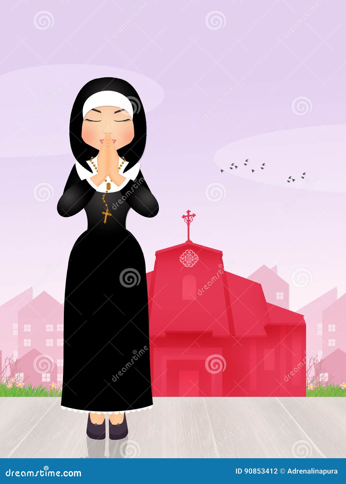 Non die in de kerk bidden stock illustratie. Illustration of klooster ...