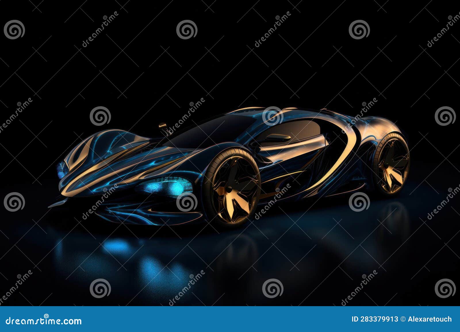 Non-existent Car of the Future with Streamlined Shapes Made of Gold and ...