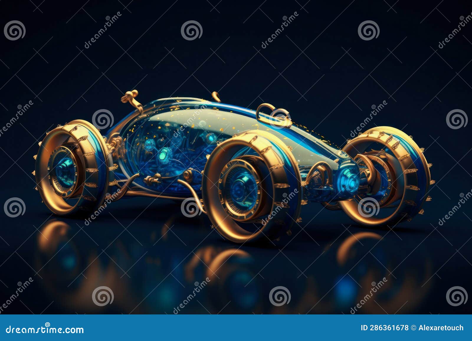 Non-existent Car of the Future with Streamlined Shapes Made of Gold and ...