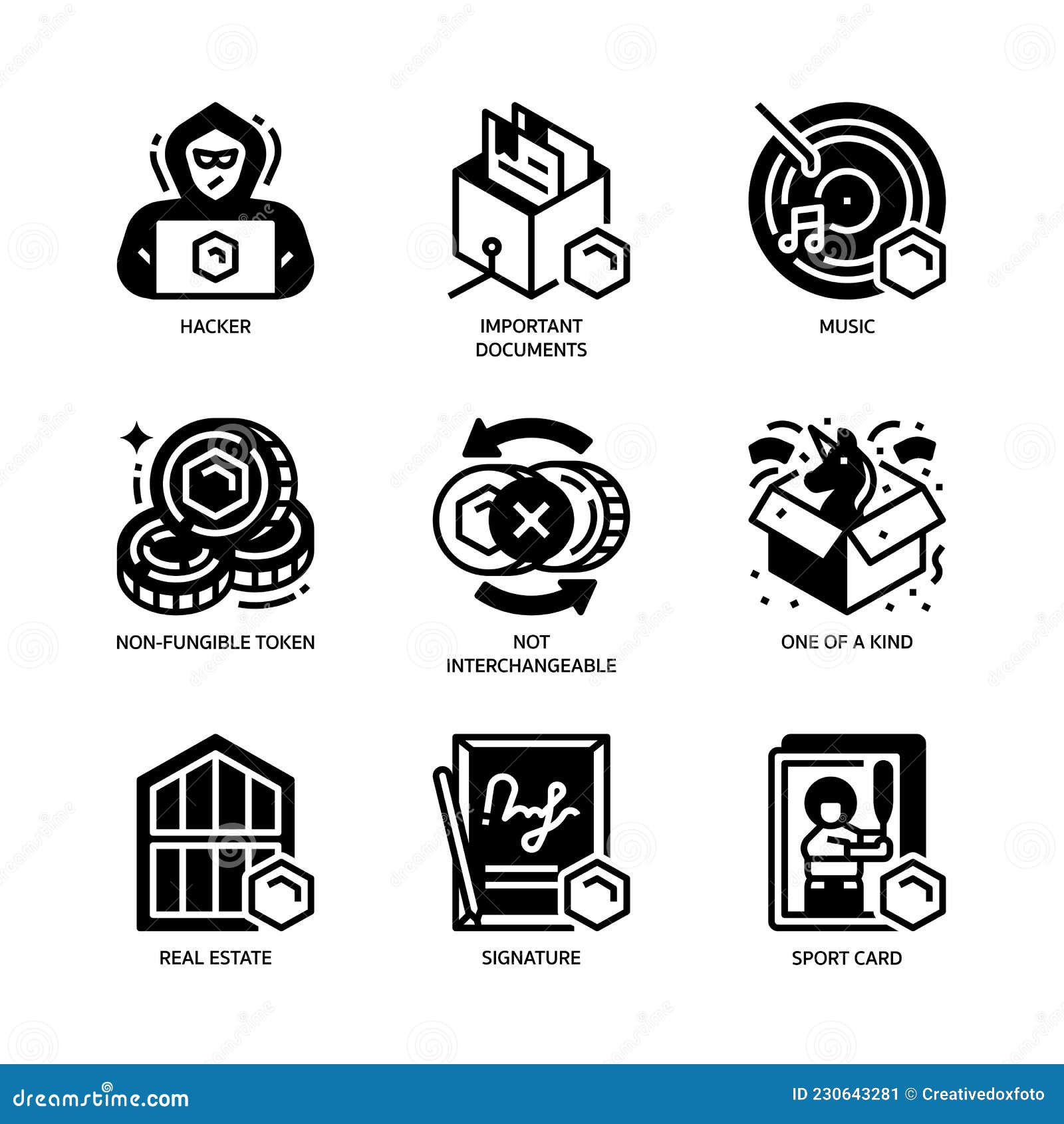 Non-Fungible Token Icon Set Stock Vector - Illustration of nonfungible ...