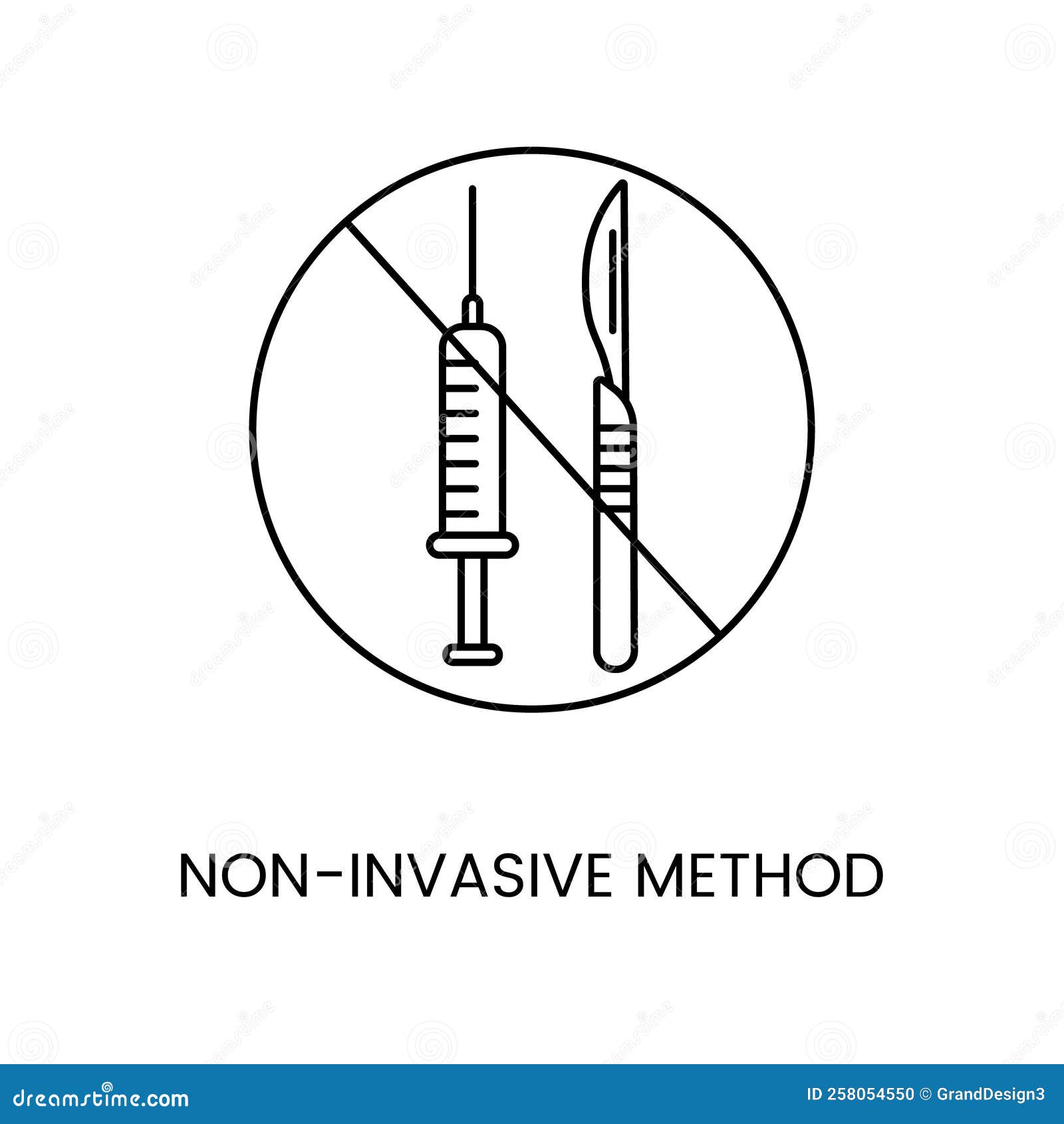 Non-invasive Method of Line Icon, Vector Illustration of a Crossed Out ... Non-invasive Method of Line Icon, Vector Illustration of a Crossed Out ...