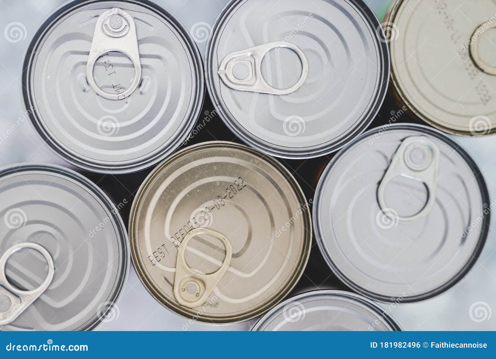 Non-perishable Pantry Food, Group of Bean Cans Shot from Top Down ...
