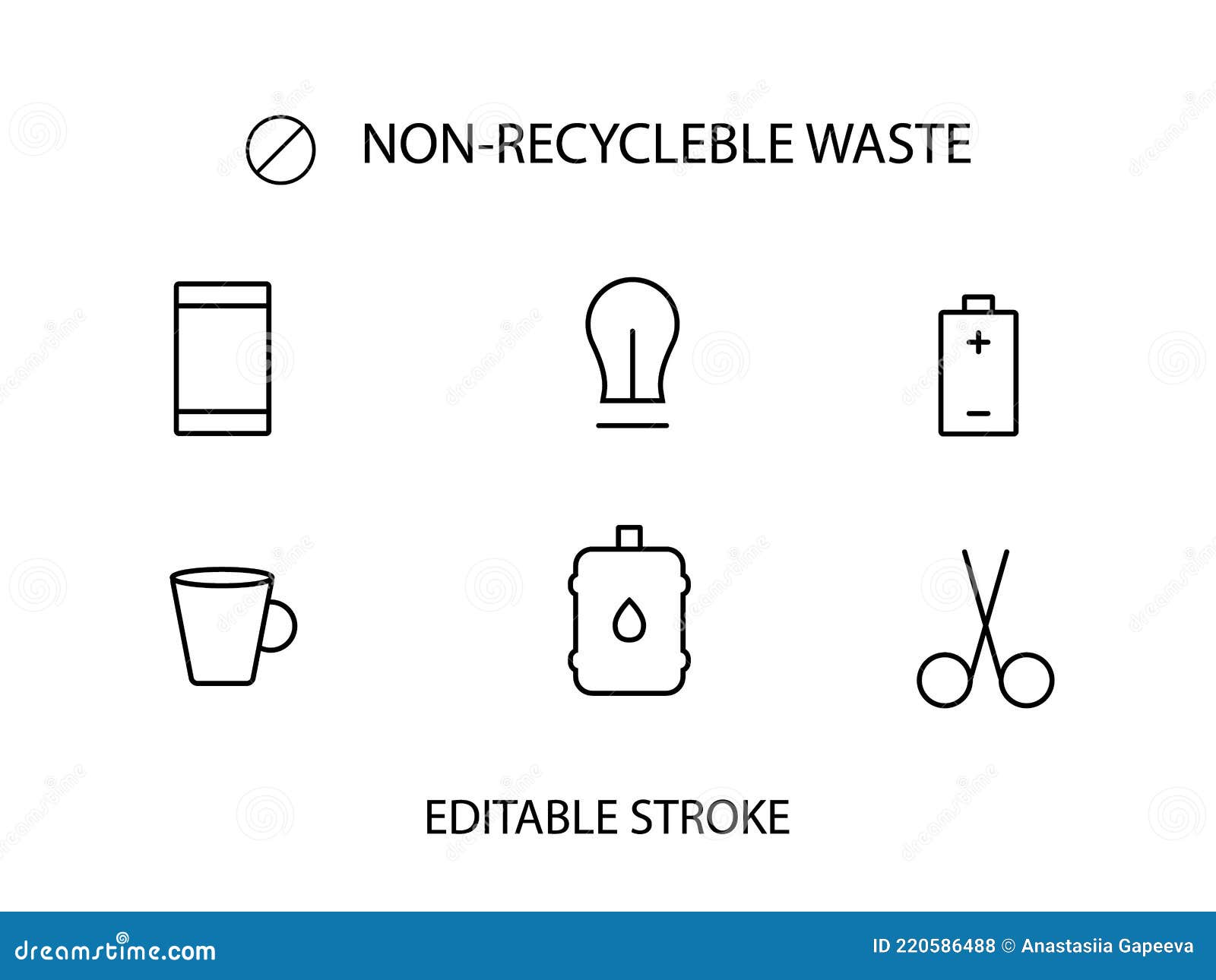 Non Recyclable Garbage Collection Outline Icon. Trash Sorting Stock ...