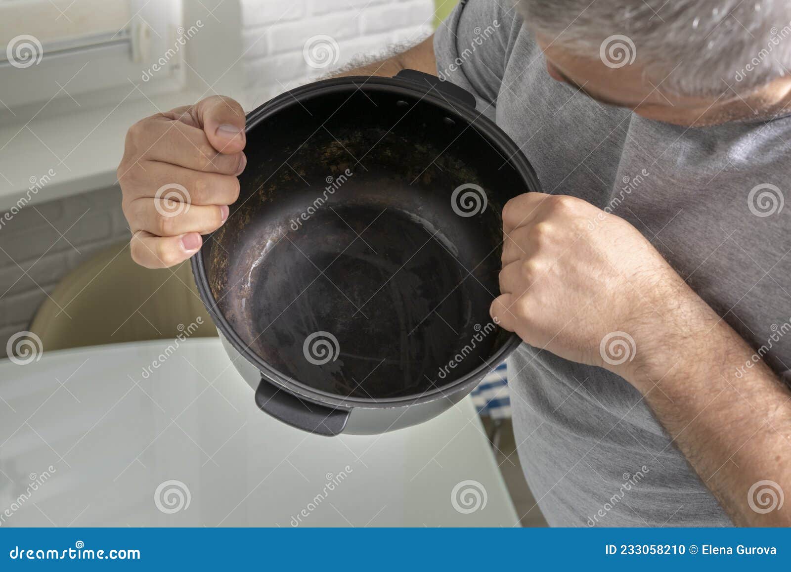 The Non-stick Coating of the Pan is Damaged Stock Photo - Image of burn ...
