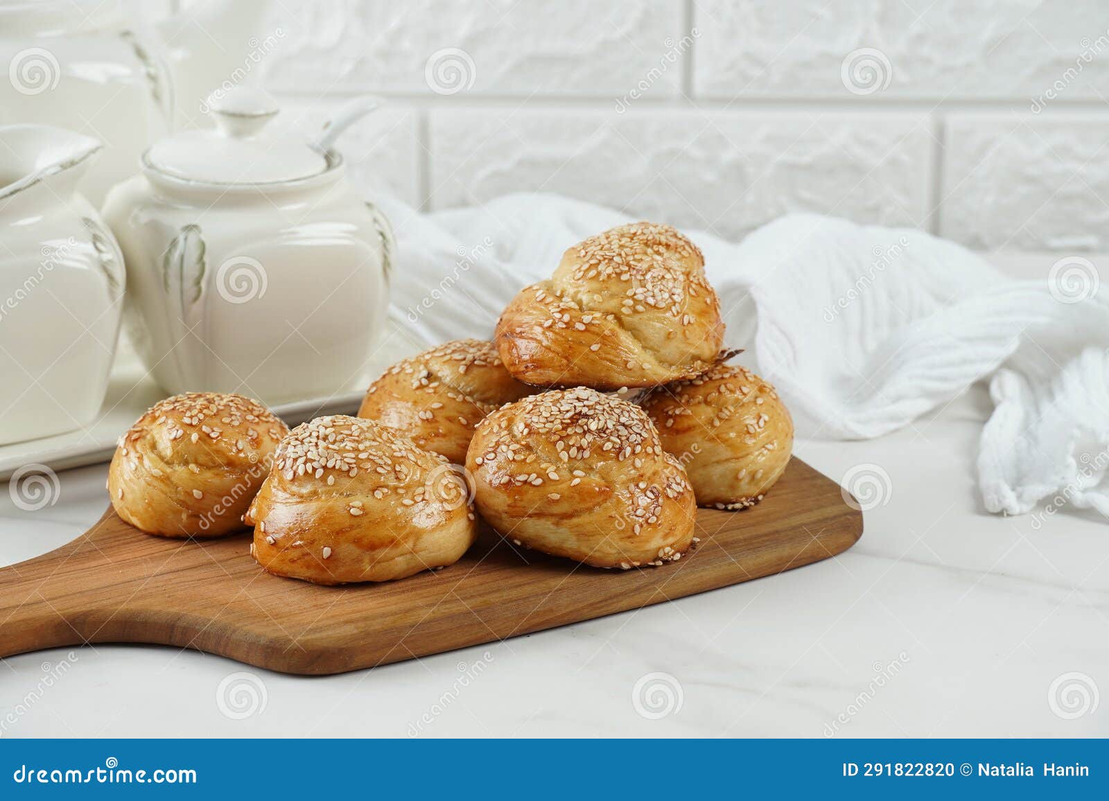 Non Sweet Bakery. Baked Round Buns with Sesame Seed Stock Photo - Image ...