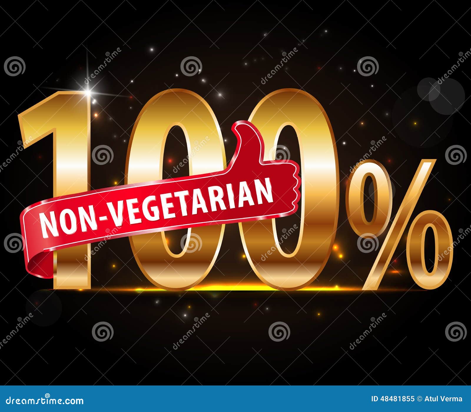 100 Non-vegetarian Food Silver Label with Red Thumbs Up Typography ...