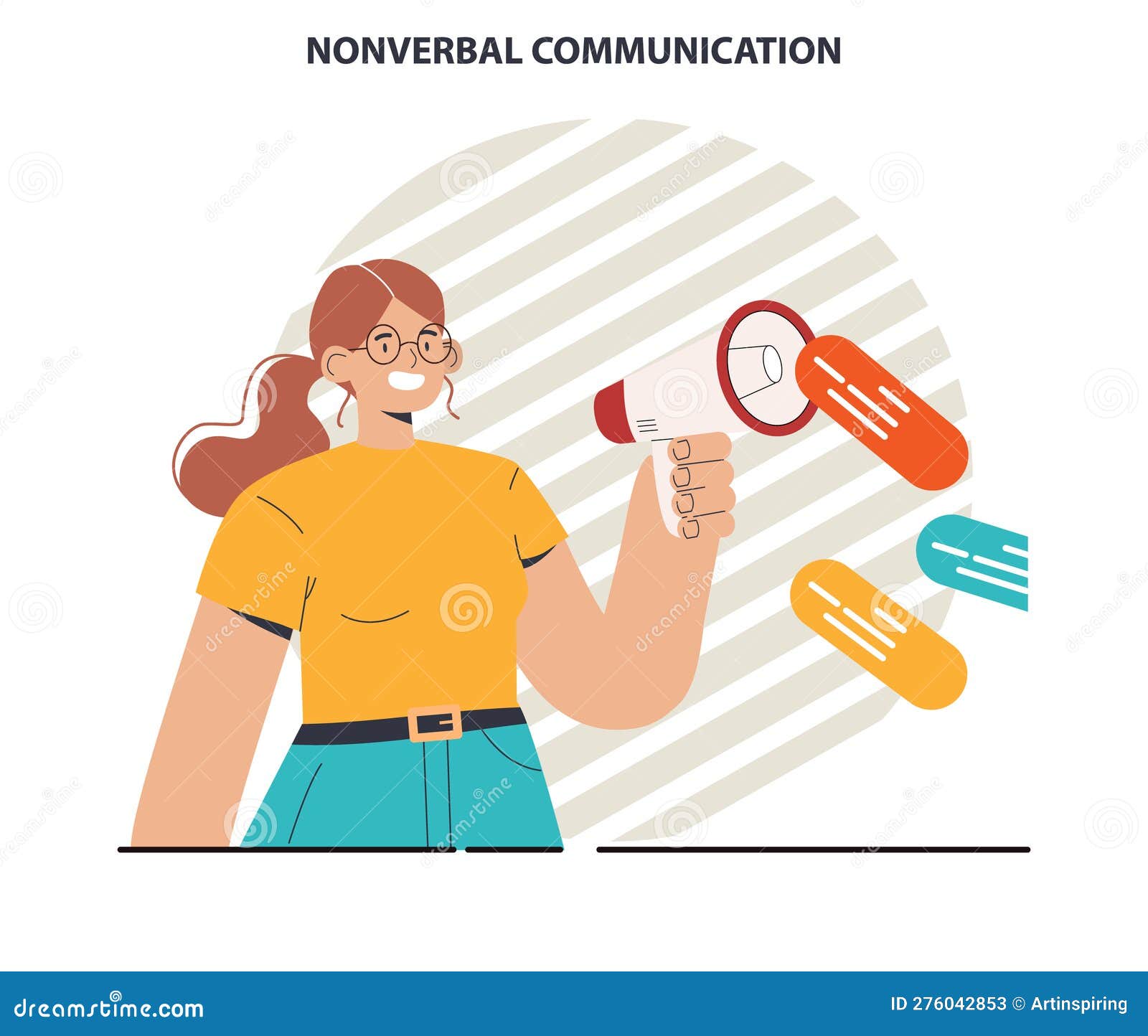 Non-verbal Communication. Character Making an Announcement with Stock ...