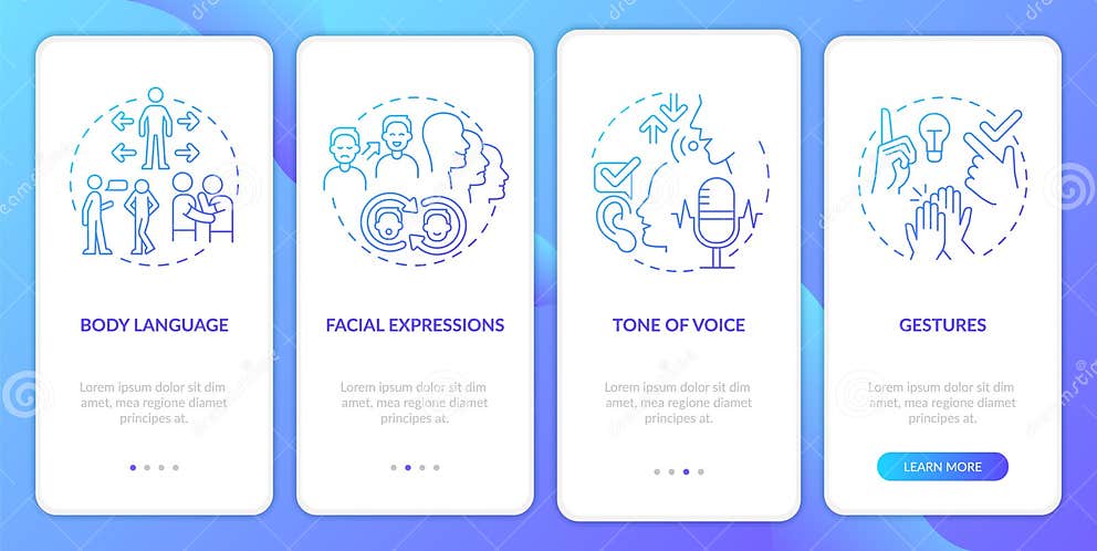 Non-verbal Communication Elements Gradient Onboarding Mobile App Screen ...