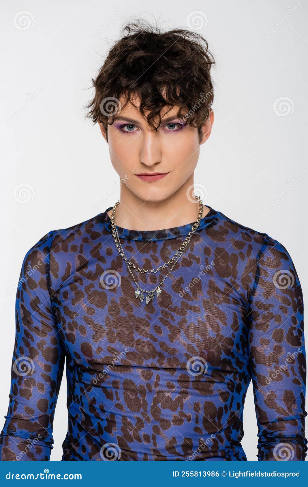 Nonbinary Model with Wavy Hair and Stock Photo - Image of makeup ...