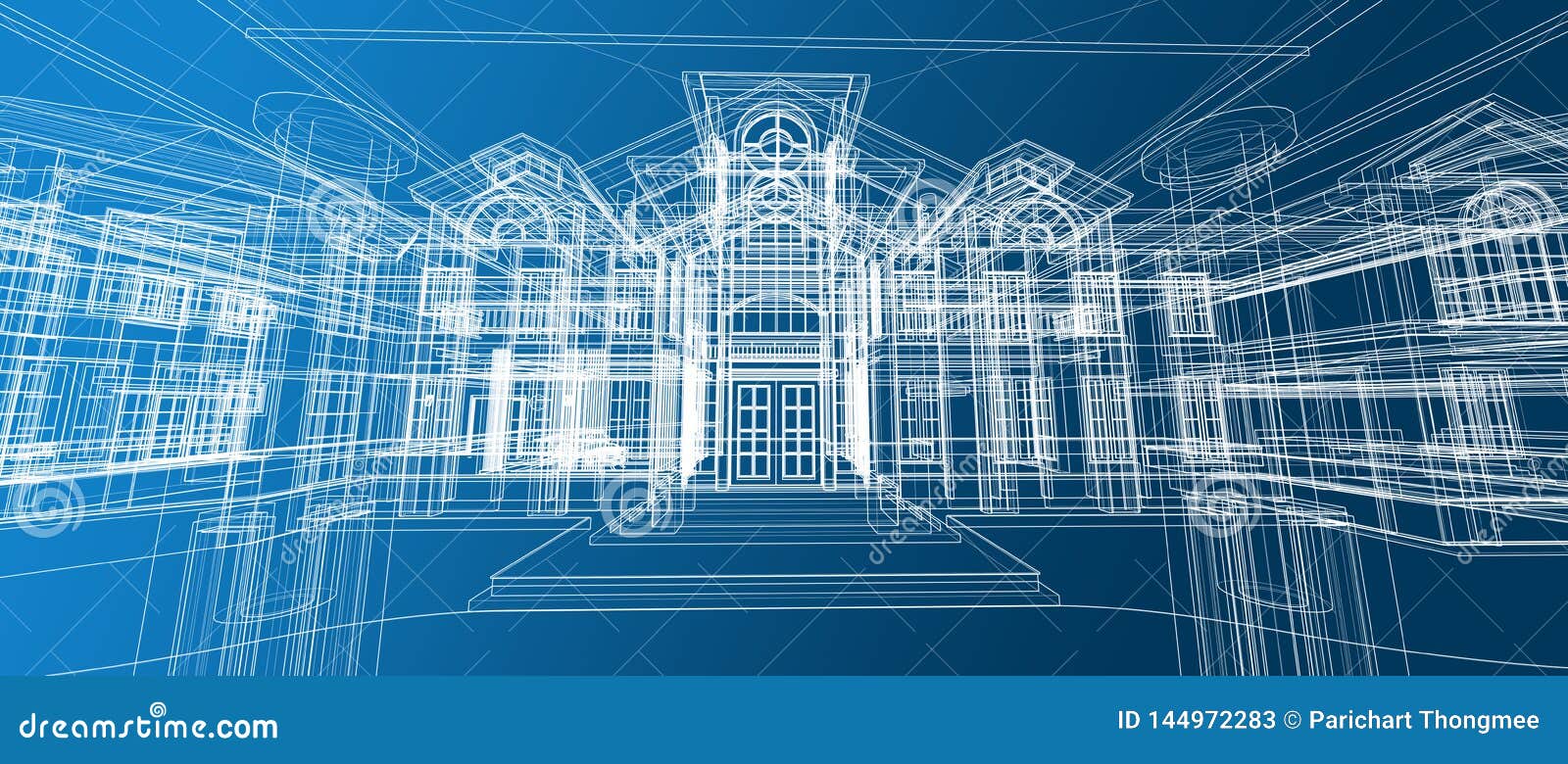 Architecture Exterior Facade Design Concept 3d Perspective White ...