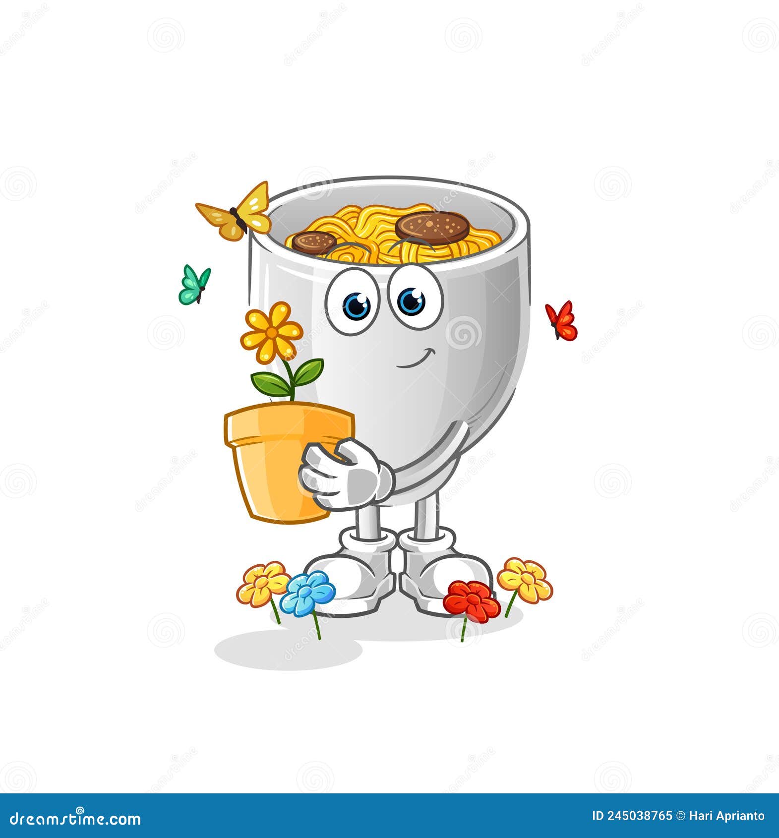 Noodle Bowl with a Flower Pot. Character Vector Stock Vector ...