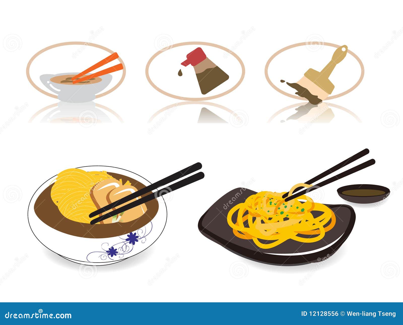 Noodle Icon Set stock vector. Illustration of chilled - 12128556