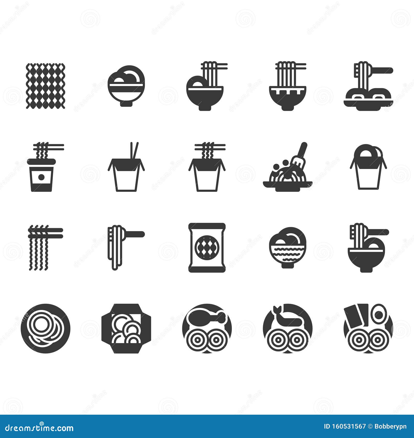 Noodle Icon Set.Vector Illustration Stock Vector - Illustration of dish ...