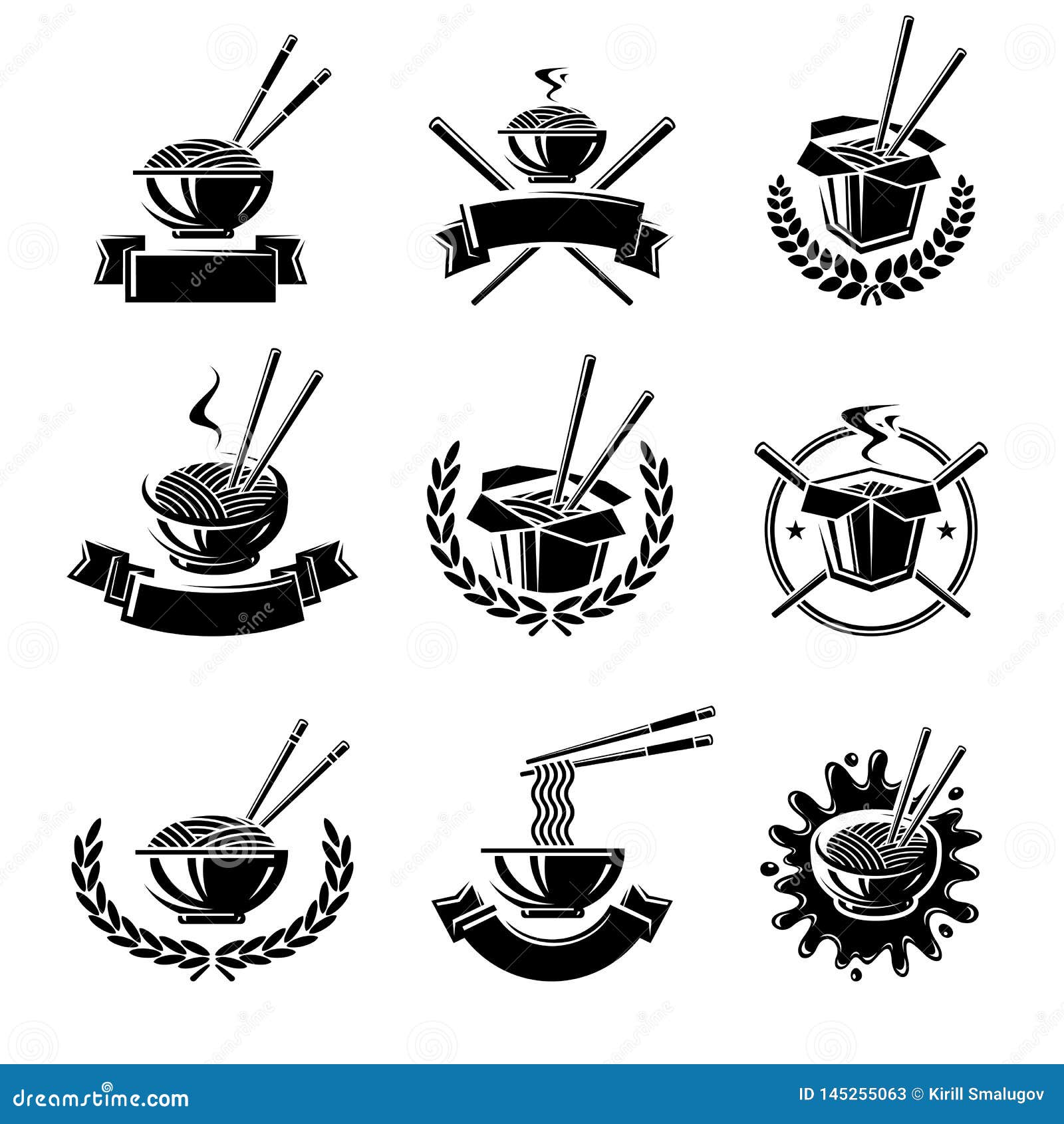 Noodle Labels and Elements Set. Collection Icon Noodles Stock Vector ...