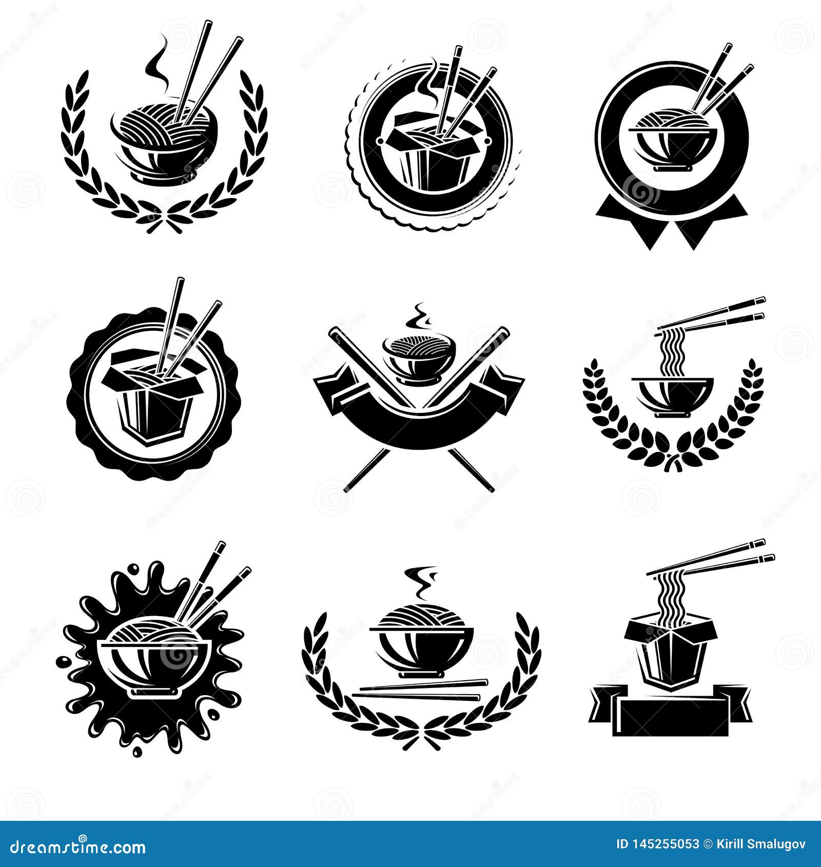 Noodle Labels and Elements Set. Collection Icon Noodles Stock Vector ...