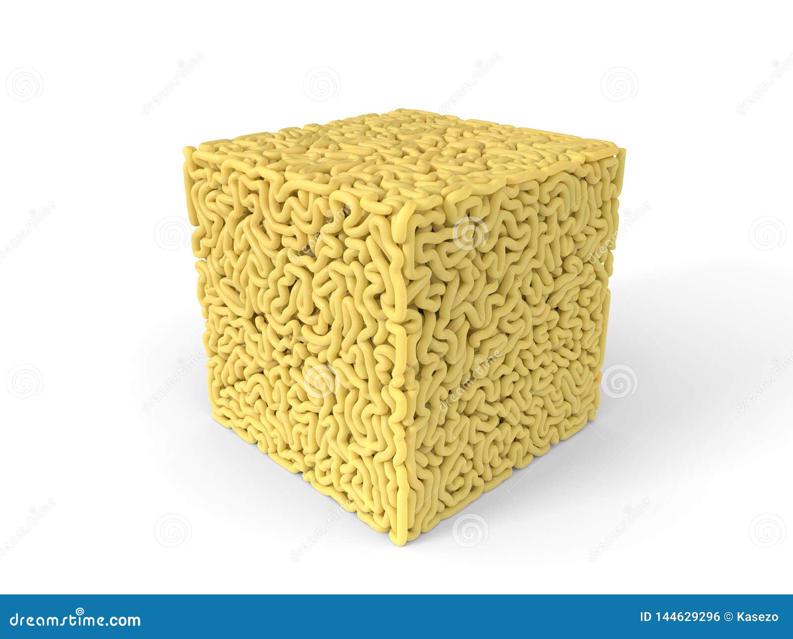 Noodle in Shape of Cube. Curly Spaghetti for Cooking. 3d Illustration ...