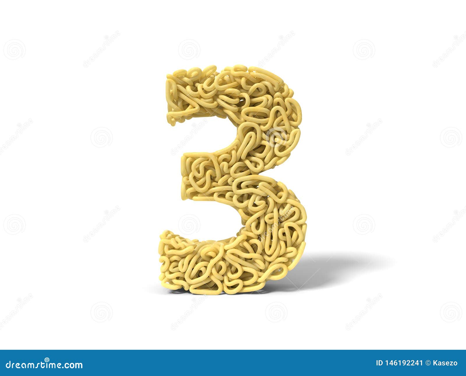 Noodle in Shape of Number 3. Curly Spaghetti for Cooking. 3d ...
