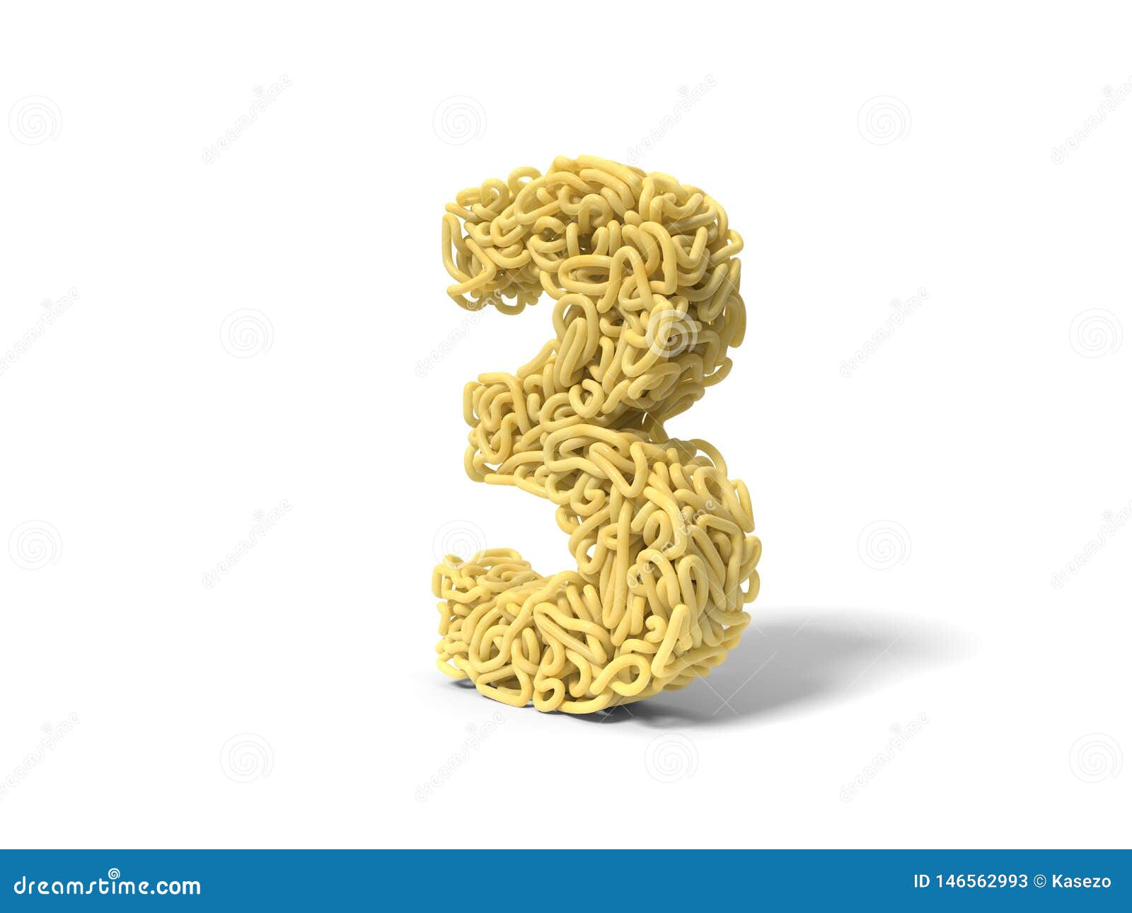 Noodle in Shape of Number 3. Curly Spaghetti for Cooking. 3d ...