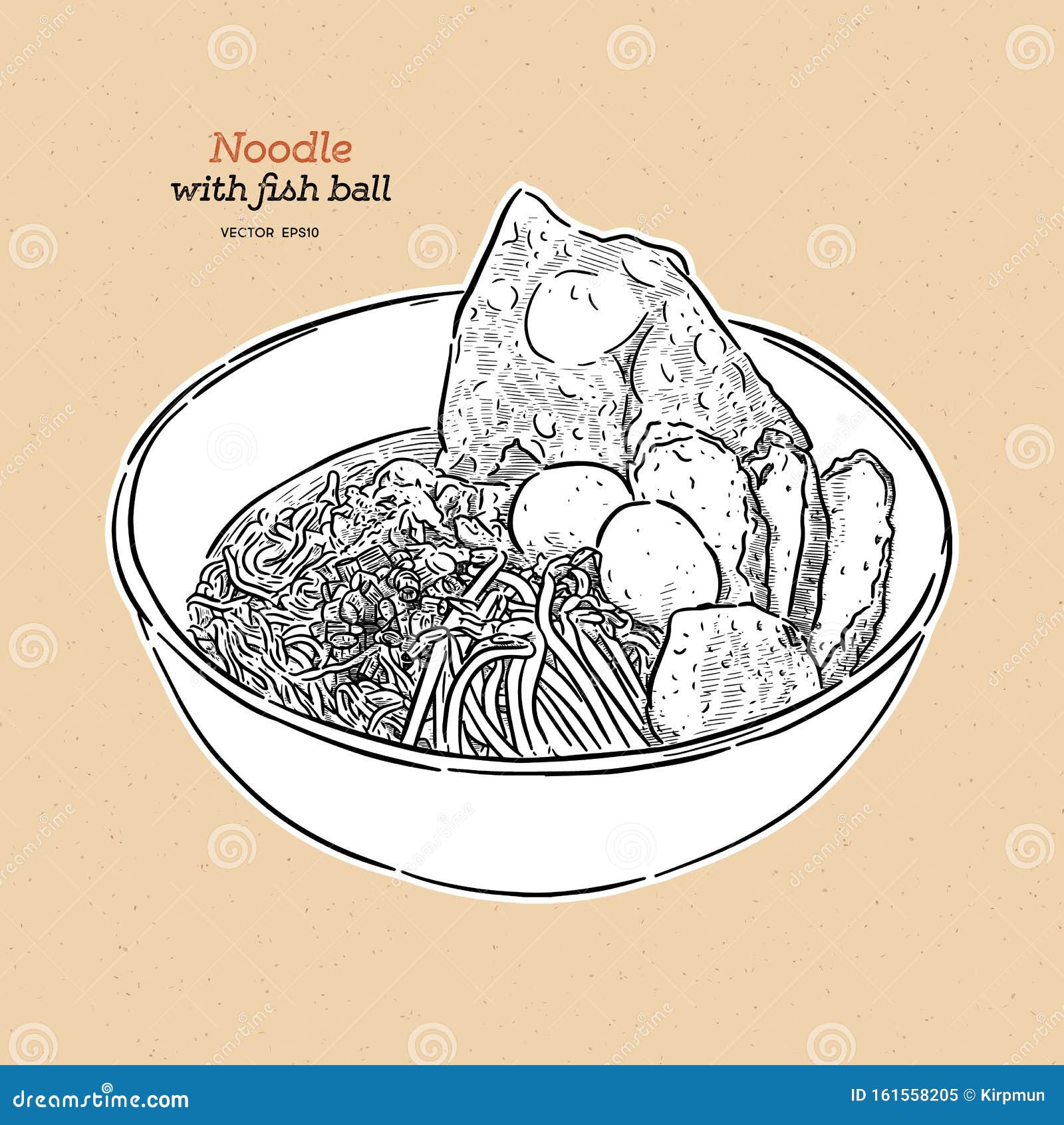 Noodle Soup with Fish Ball, Hand Draw Sketch Vector Stock Vector ...
