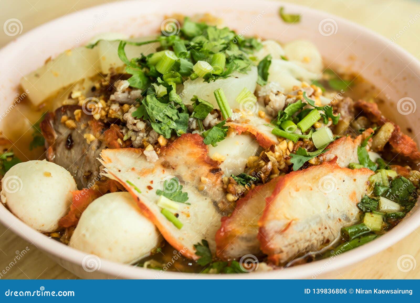 Noodle tom yum with pork stock photo. Image of gourmet - 139836806