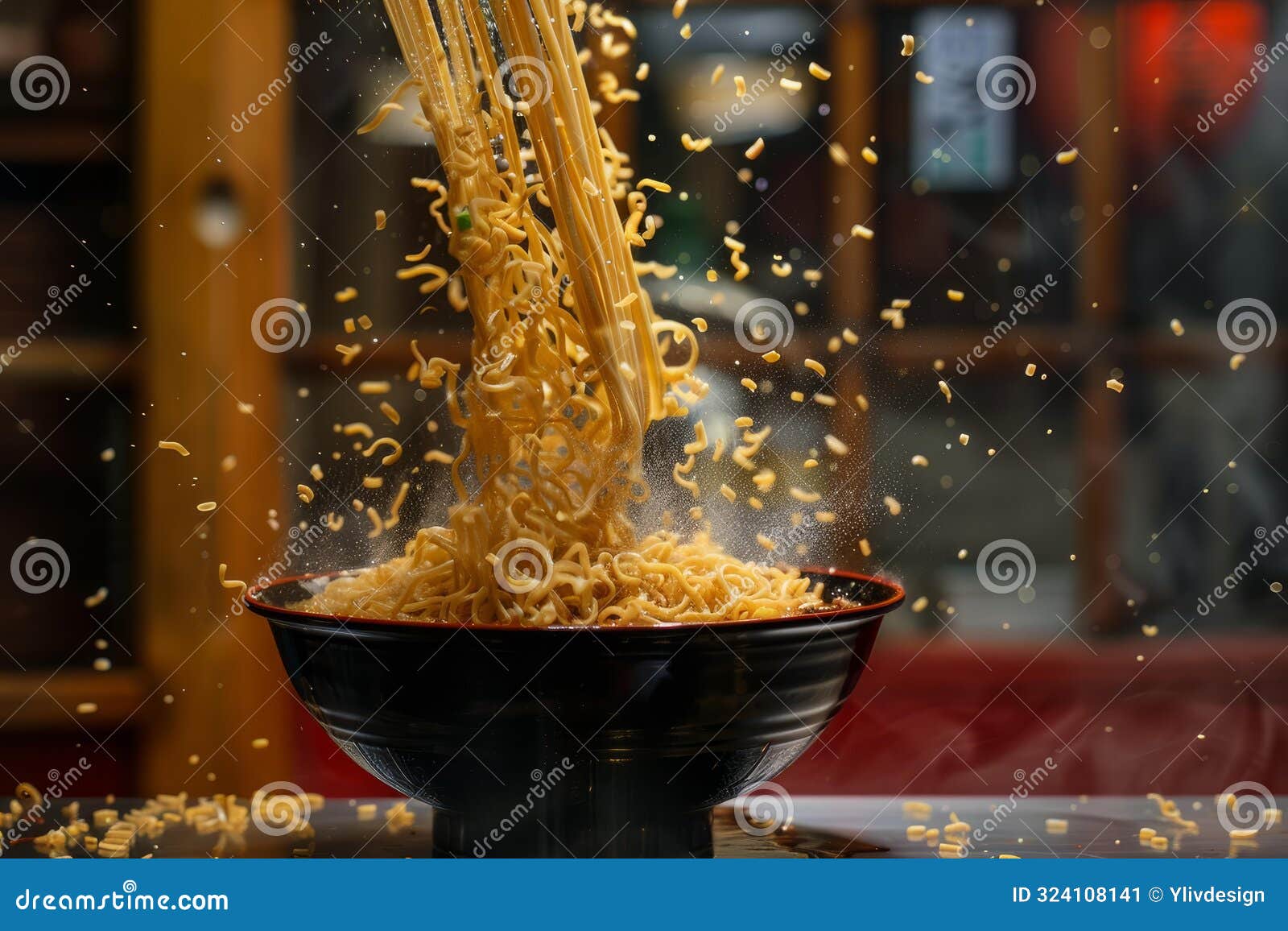 Noodles Falling Dramatically into Bowl with Motion Blur Stock Image ...