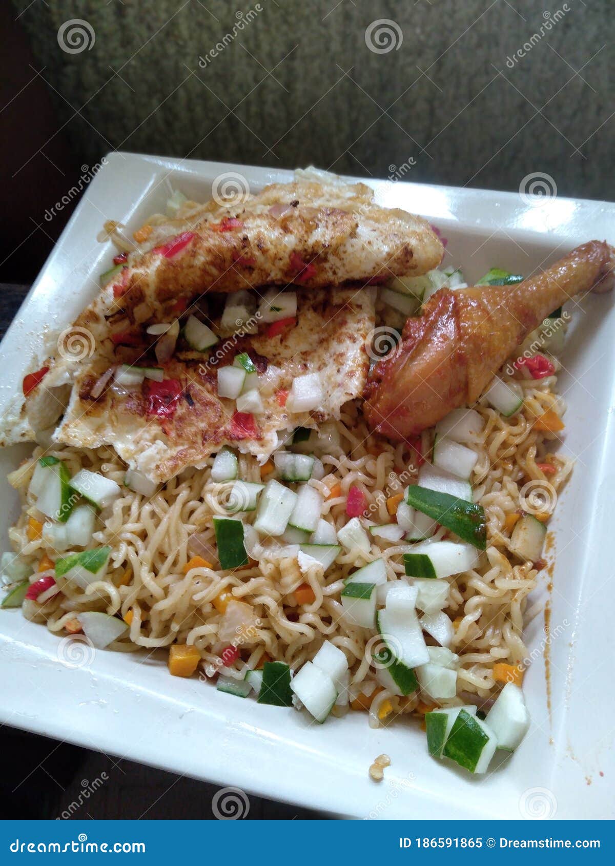 Noodles Fried Eggs with Stewed Chicken LapsðŸ˜‹ Stock Image - Image of ...