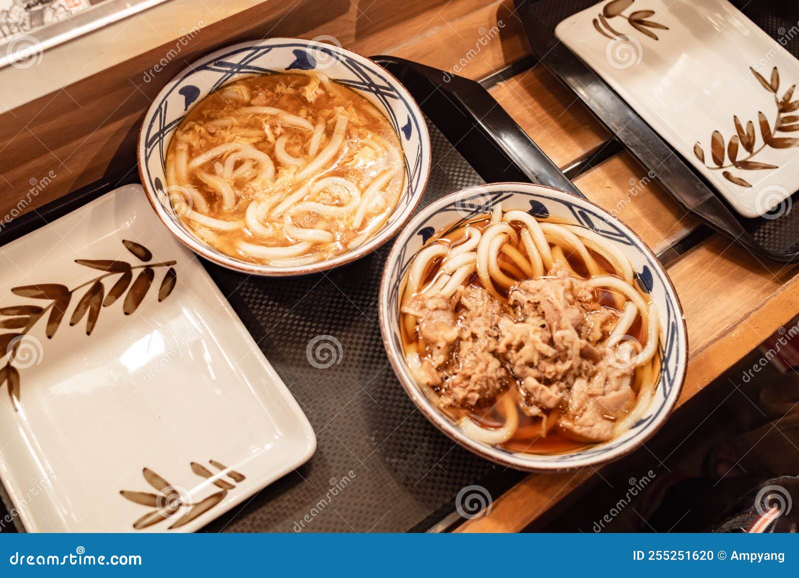 Delicious Udon Menu Served in Bowls on a Tray at a Japanese Restaurant ...