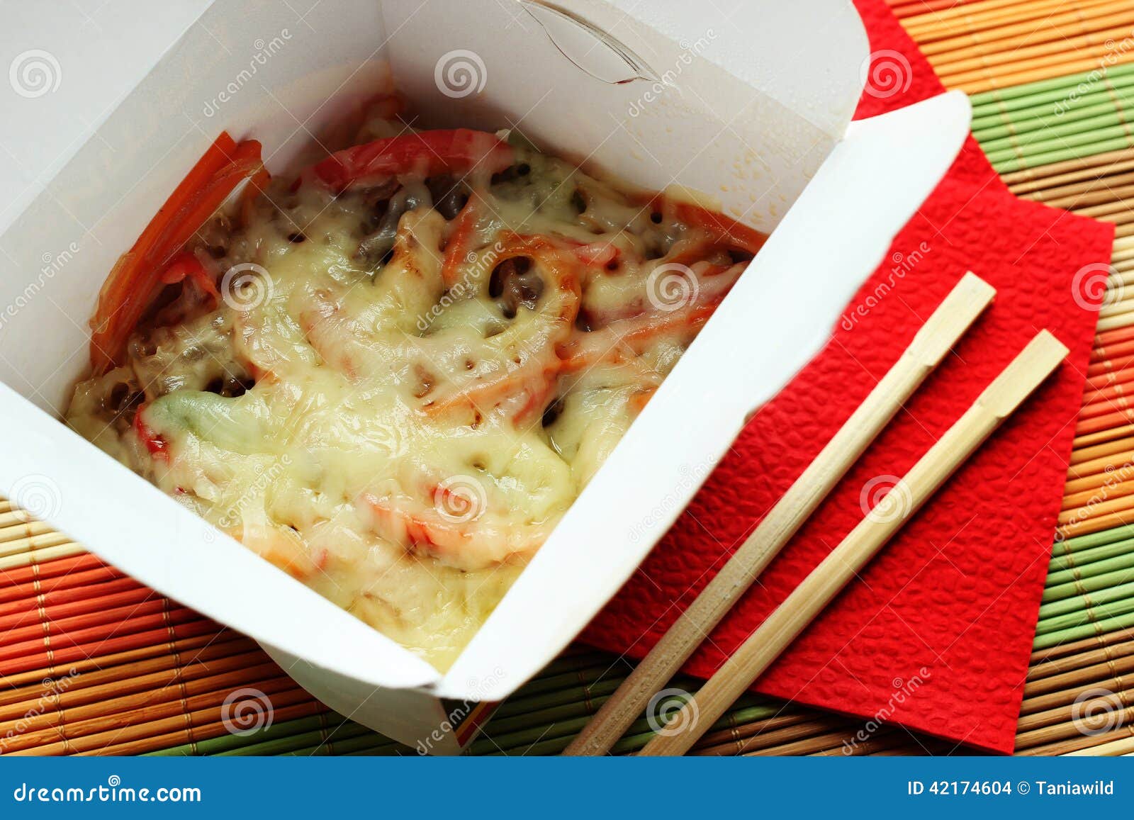 Noodles in take-out box stock photo. Image of meal, gourmet - 42174604