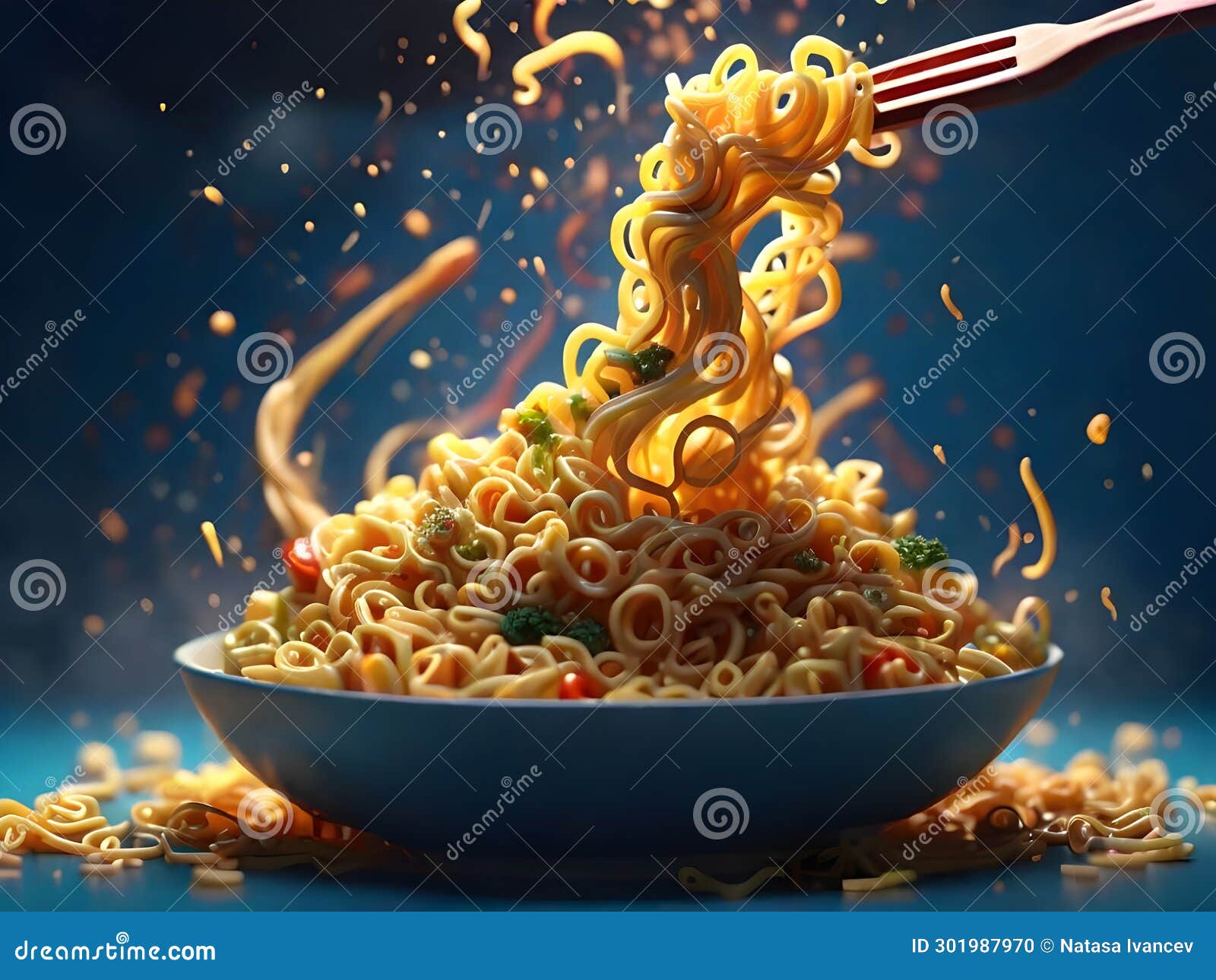 Noodles with Vegetables in the Form of a Tornado Stock Illustration ...