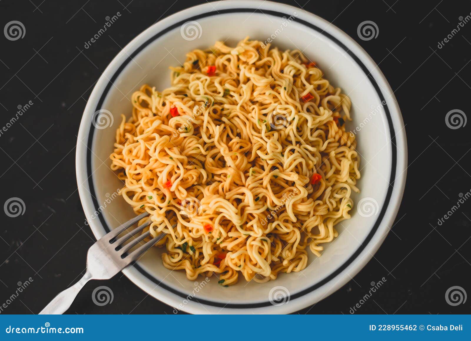 Noodles and Vegetables on a Plate. Horizontal View from Above Stock ...