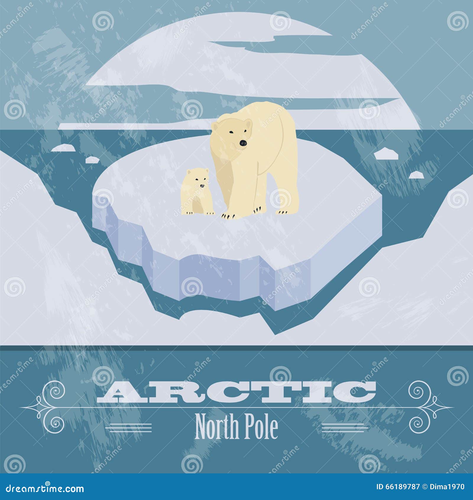 Noordpool (Arctica) Retro Gestileerd Beeld Vector Illustratie ...