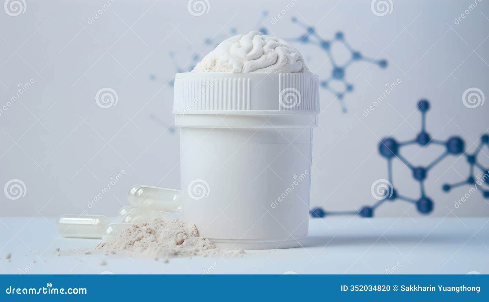 Nootropic Container With Brain Model And Capsules Stock Photo ...
