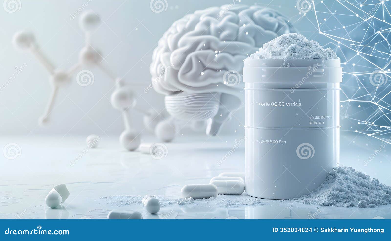 Nootropic Container With Brain Model And Capsules Stock Photo ...