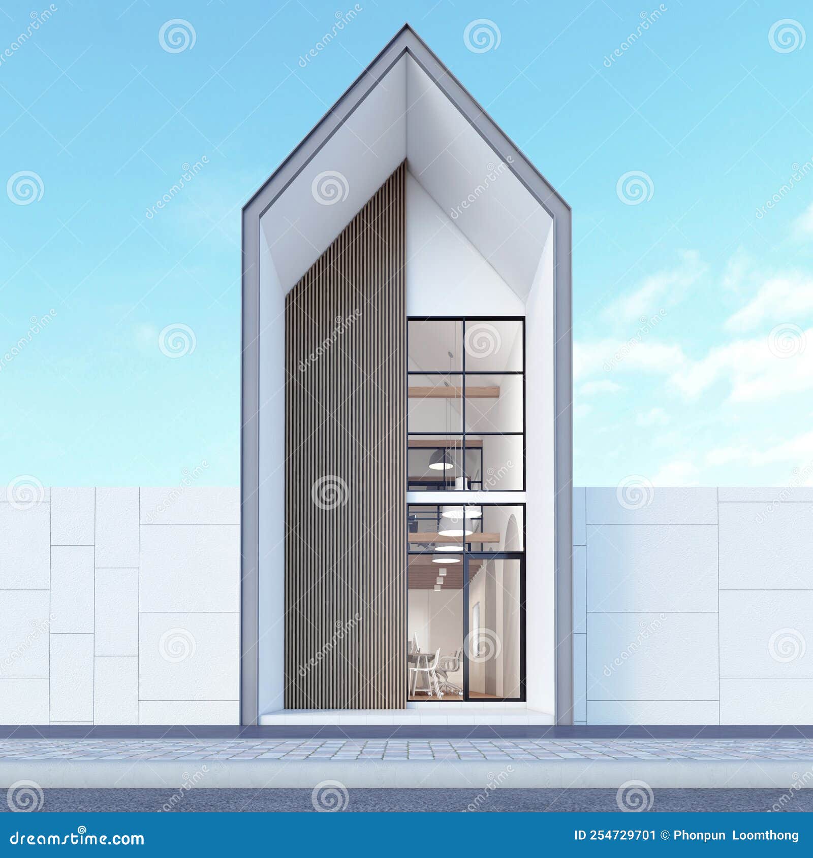 Nordic Architecture Office with White Exterior Wall. 3d Rendering Stock Illustration ...