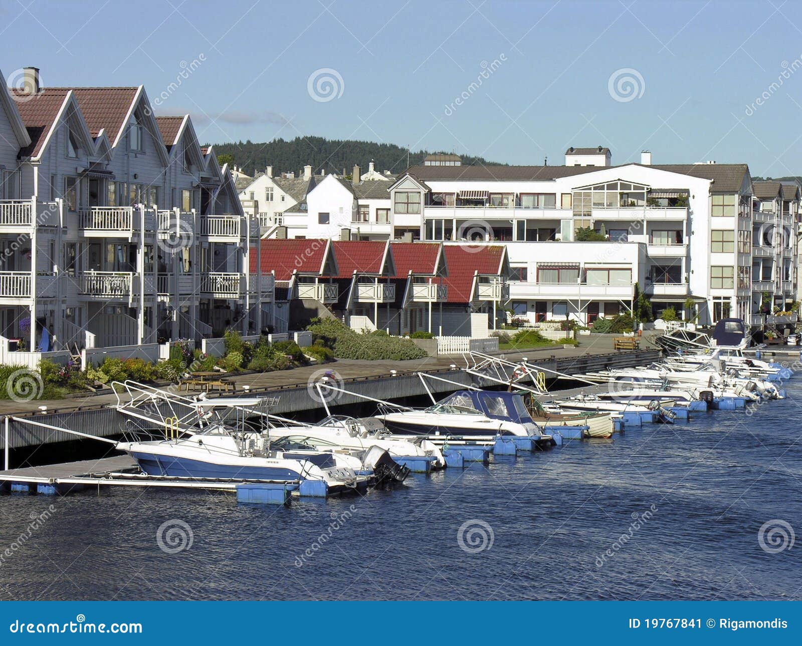 Nordic Housing on a River with Marina Stock Image - Image of travel ...