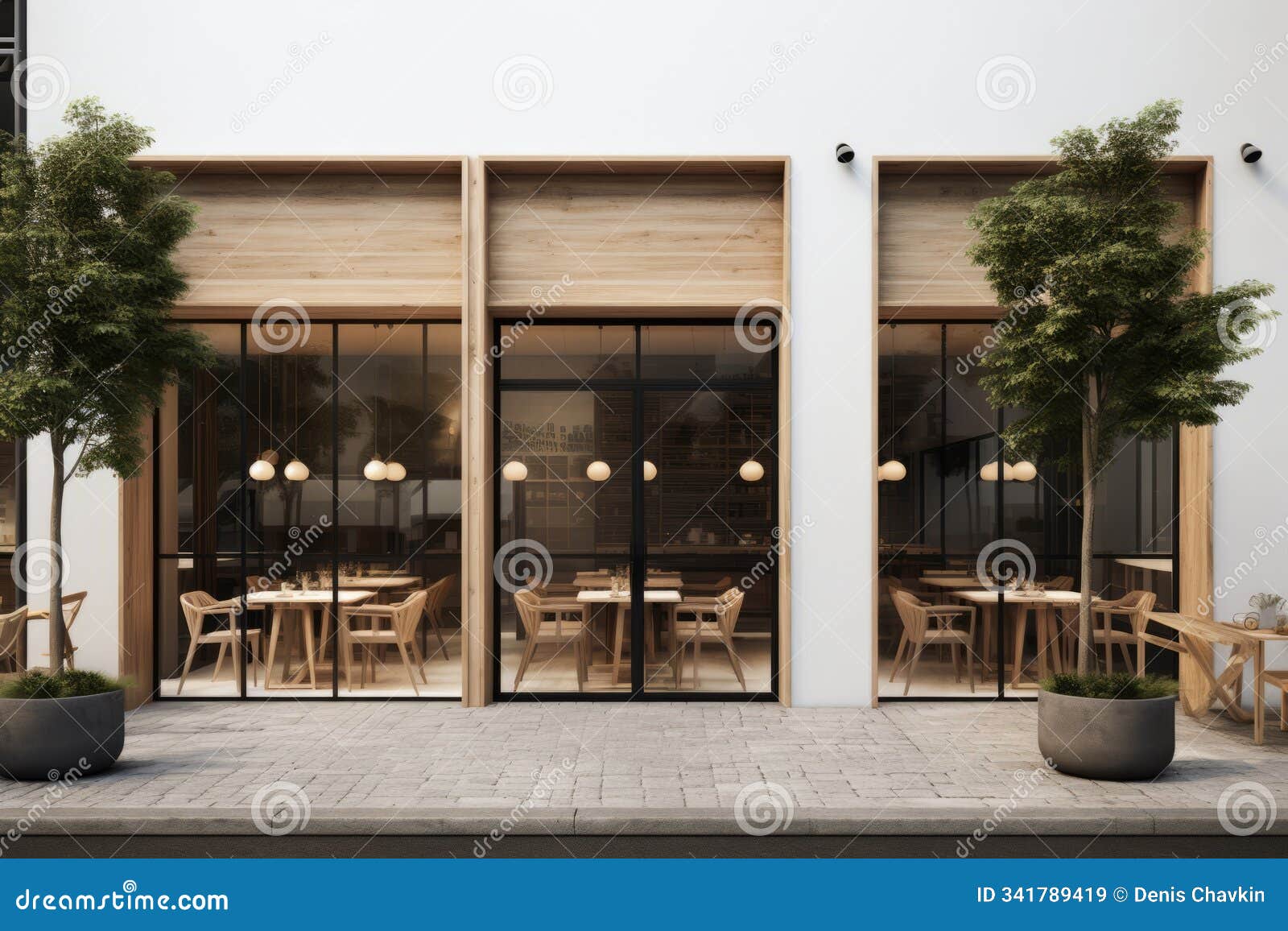 Nordic Minimalist Style Restaurant or Cafe Store, Front Design Stock ...