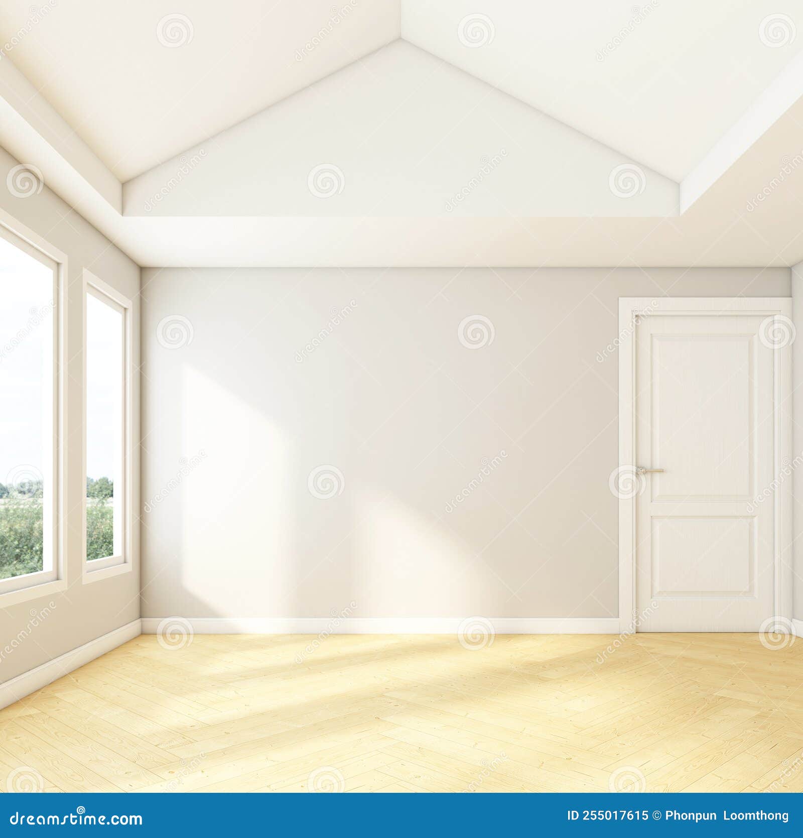 Nordic Style Empty Room with Gray Wall and Wood Floor. 3d Rendering ...