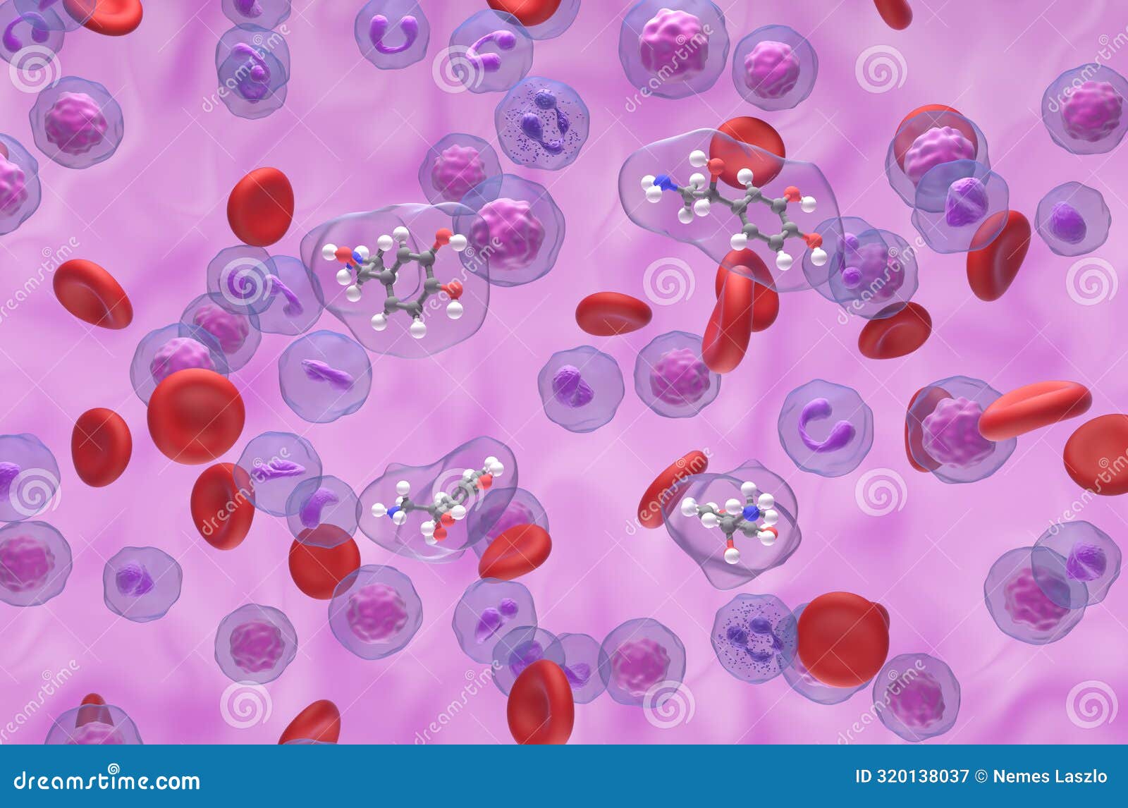 Norepinephrine (NE) [noradrenaline (NA)] Molecule in the Blood Flow ...