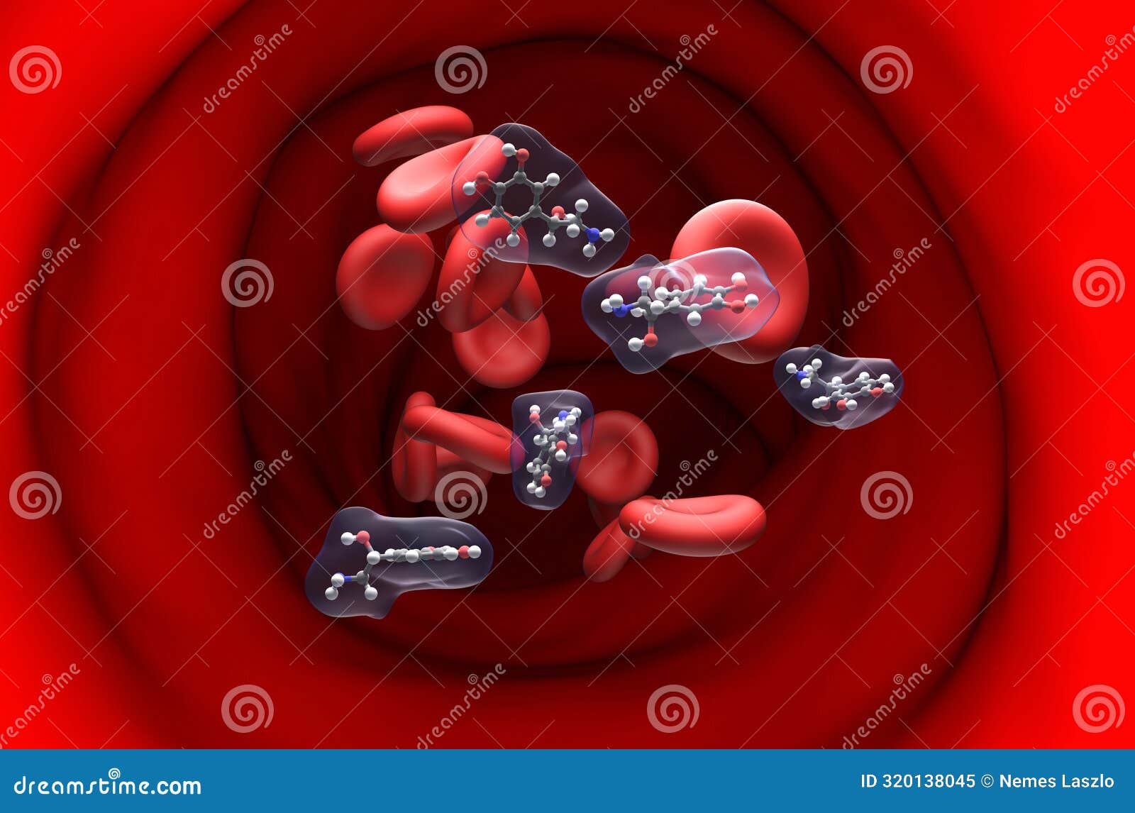 Norepinephrine (NE) [noradrenaline (NA)] Molecule in the Blood Flow ...