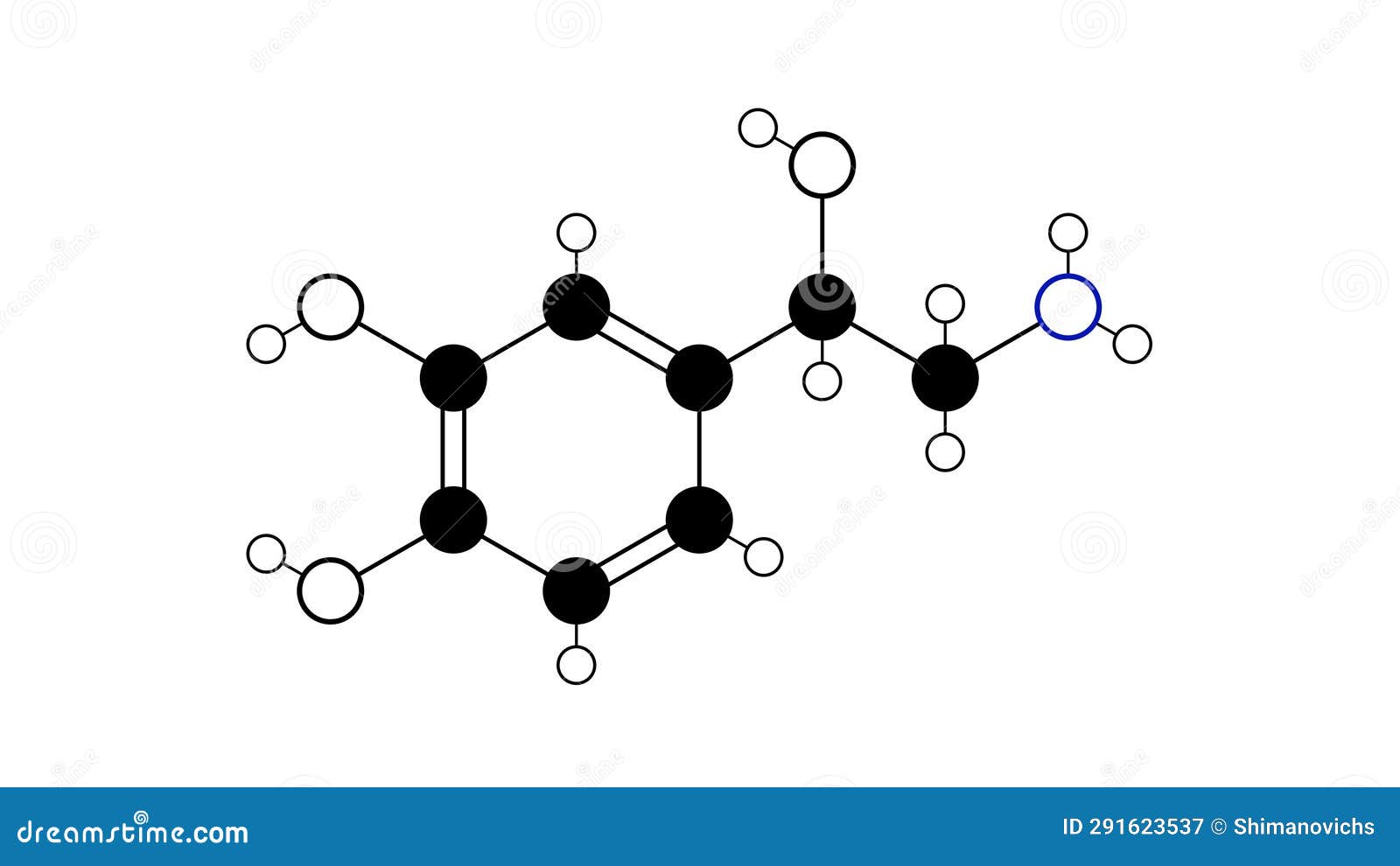 Norepinephrine Molecule, Structural Chemical Formula, Ball-and-stick ...