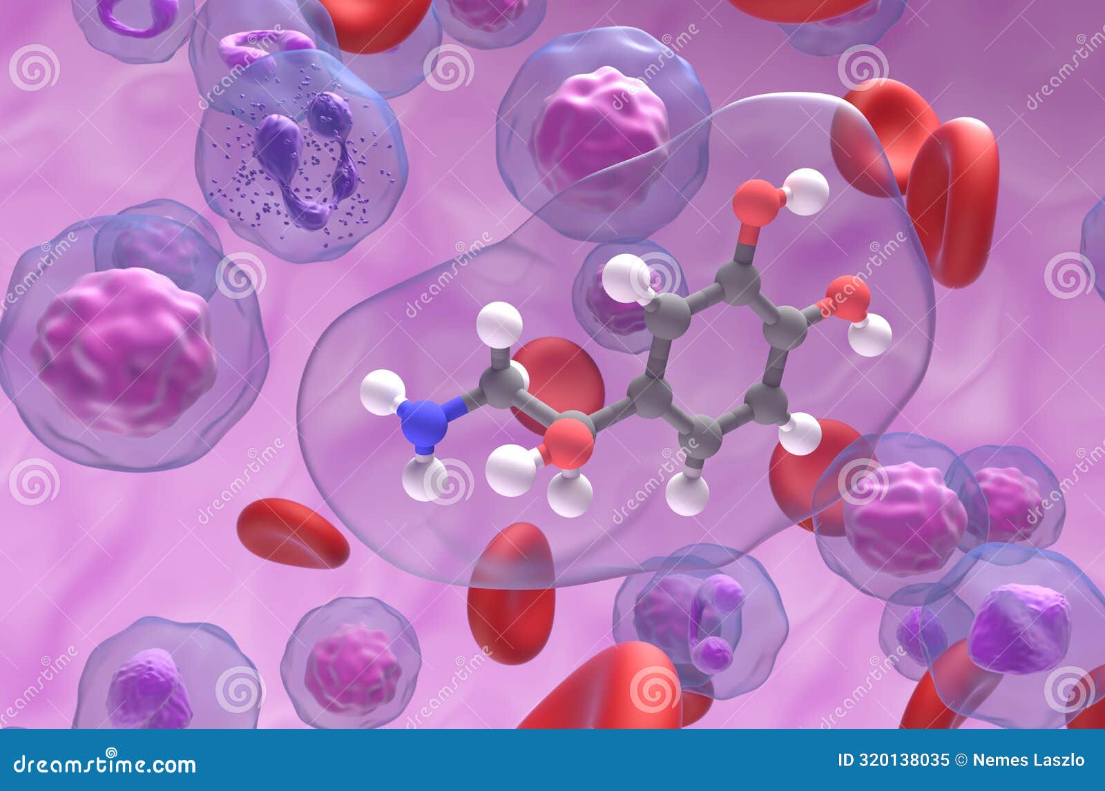 Norepinephrine (NE) [noradrenaline (NA)] Molecule in the Blood Flow ...