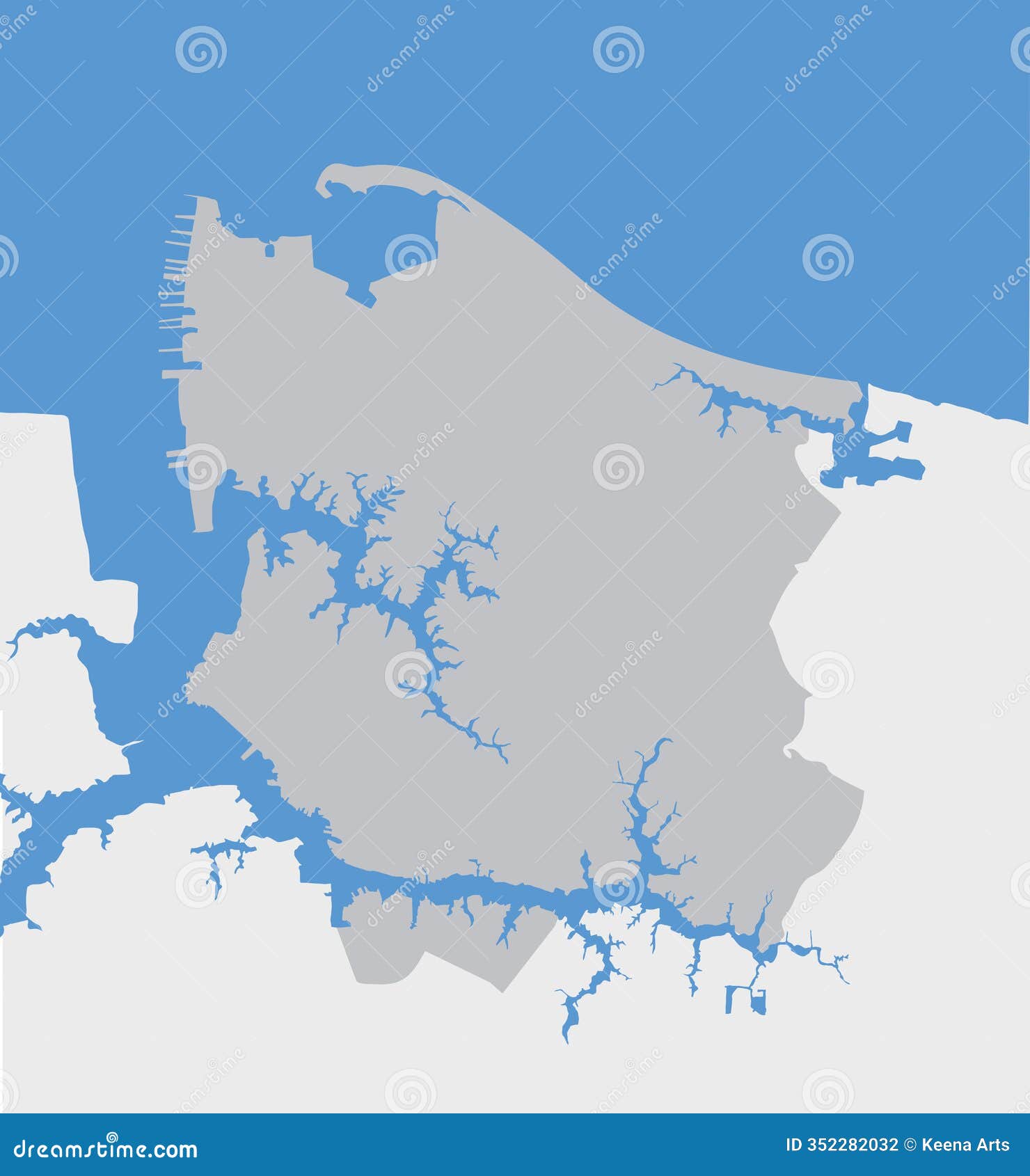 Norfolk City Printable Map. Silhouette of Norfolk VA with River and Bay ...