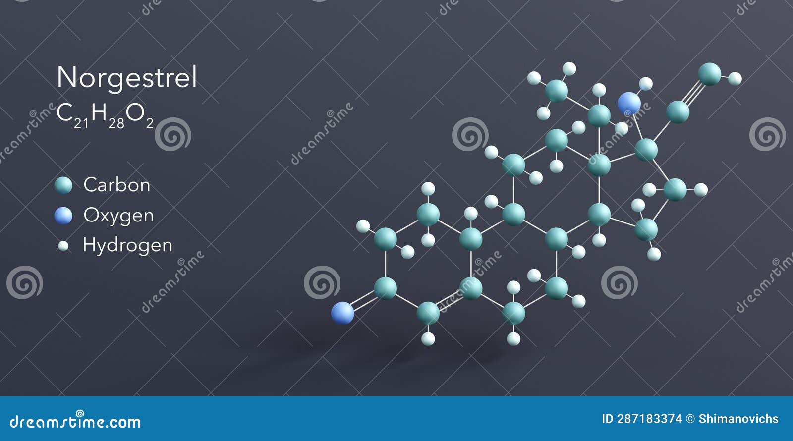 Norgestrel Molecule 3d Rendering, Flat Molecular Structure with ...