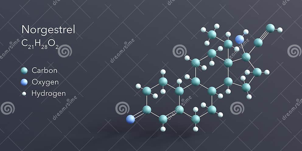 Norgestrel Molecule 3d Rendering, Flat Molecular Structure with ...
