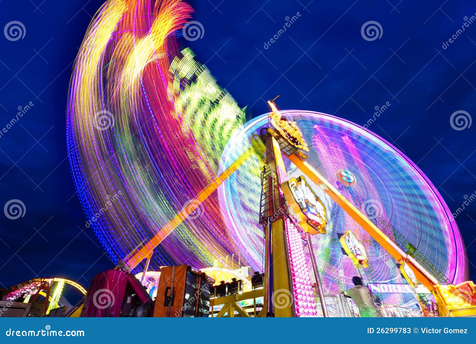 Noria at night stock image. Image of play, ride, park - 26299783