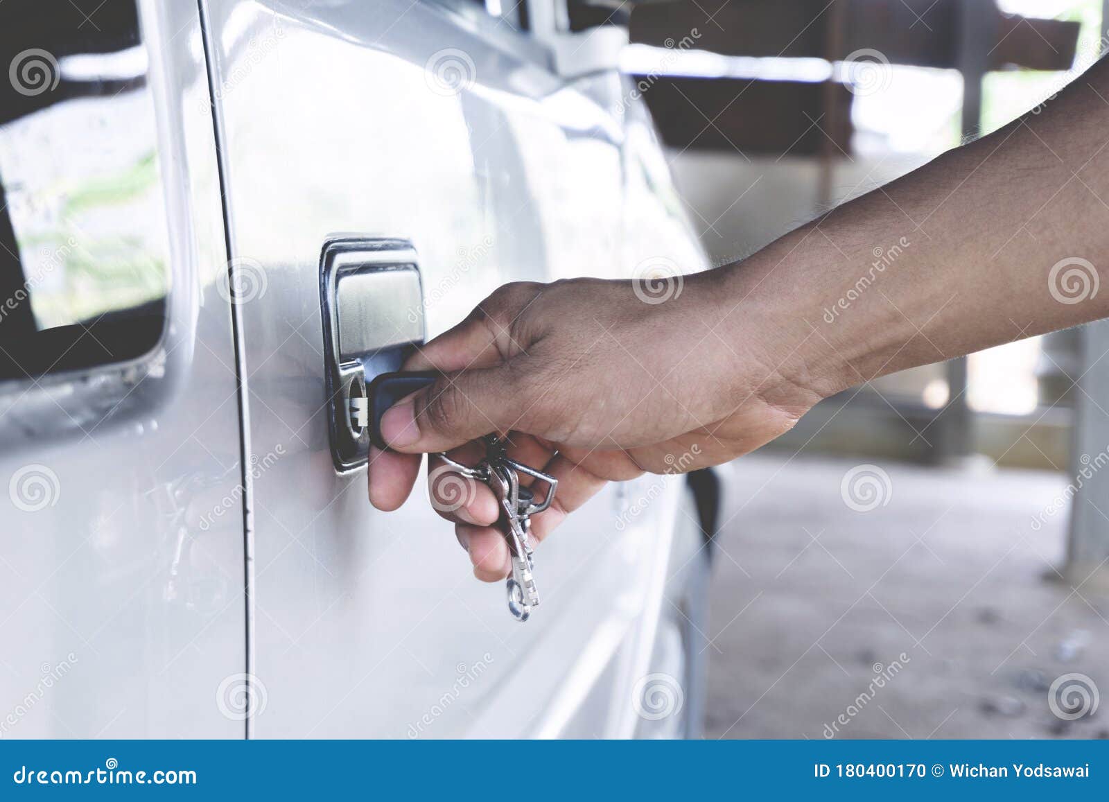 Normal Car Key in Men Hand Opening His Car. Stock Photo - Image of ...