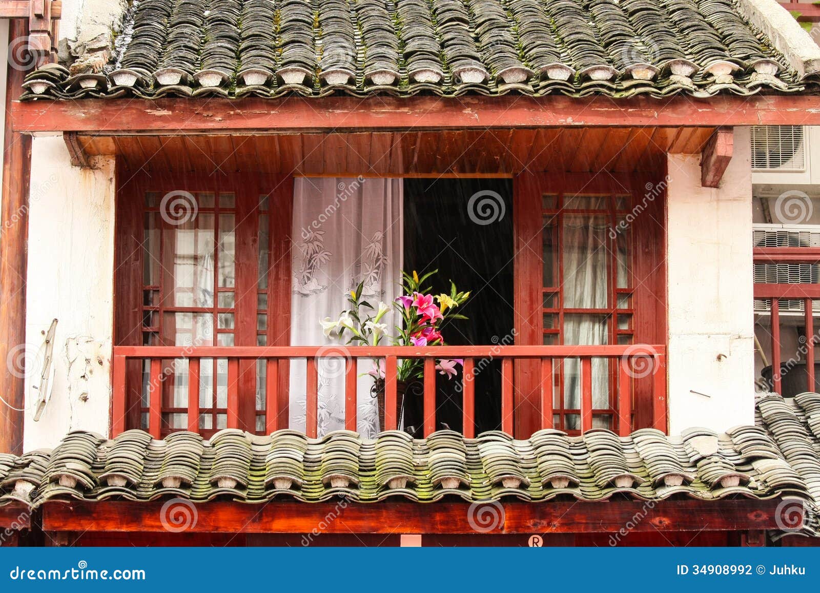Normal Chinese Home Balcony Stock Photo - Image of wood, curtains: 34908992