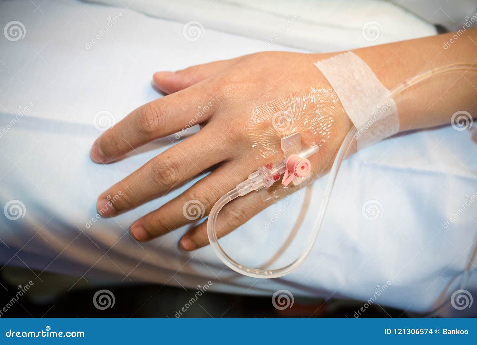 Normal Saline Infusion with Patient Hand Stock Photo - Image of ...